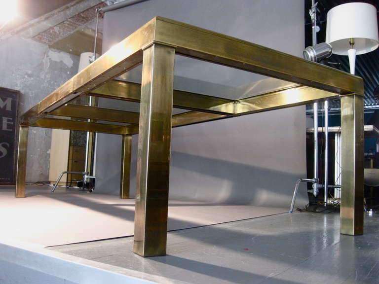 Monumental Brass and Glass Parsons Dining Table by Mastercraft at 1stDibs