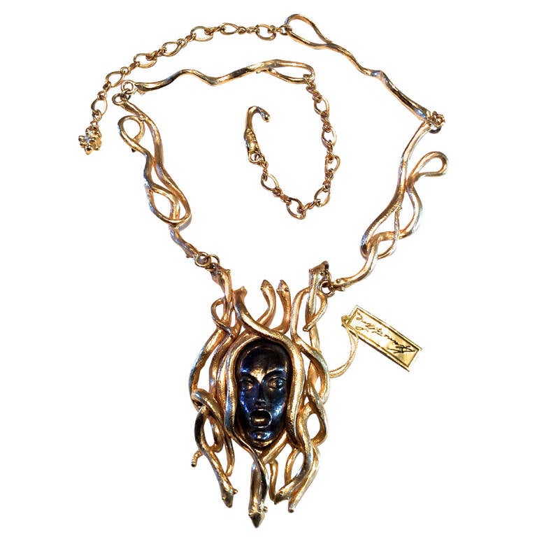 Kenneth Jay Lane Medusa Pendant Necklace, circa 1980s at 1stDibs