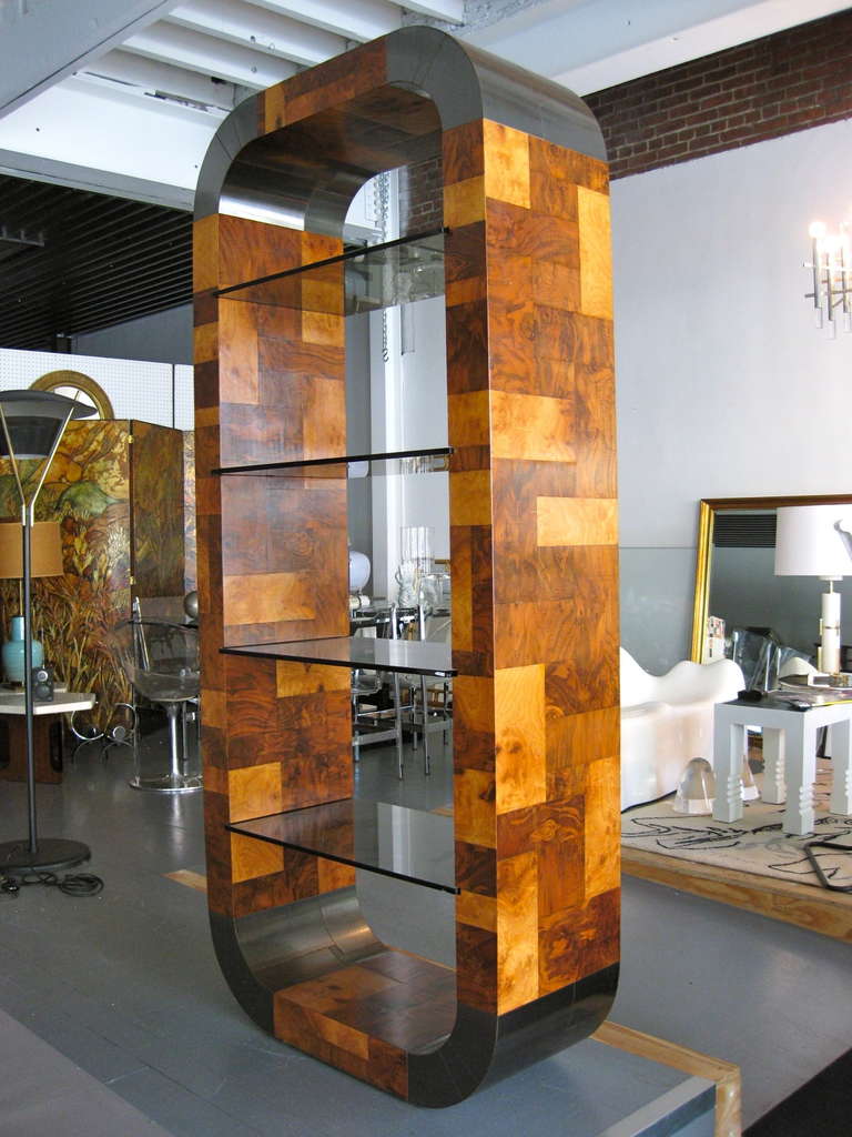Pair Paul Evans Burl Wood and Steel Bookcases Signed at 1stDibs