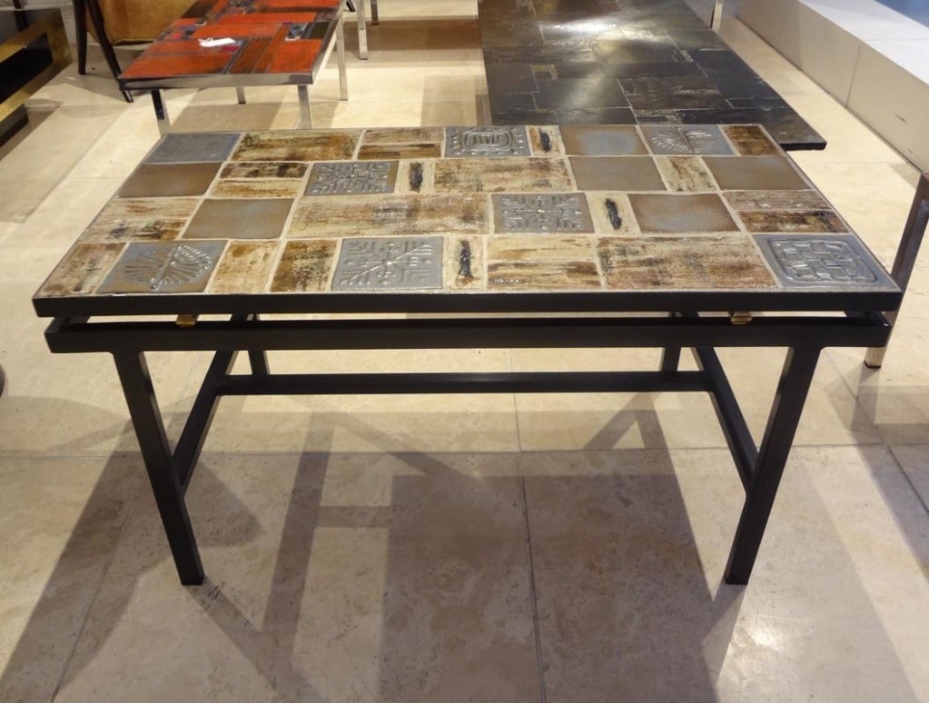 A Cocktail Table with Hand Thrown Tile, Produced by Amphora at 1stDibs
