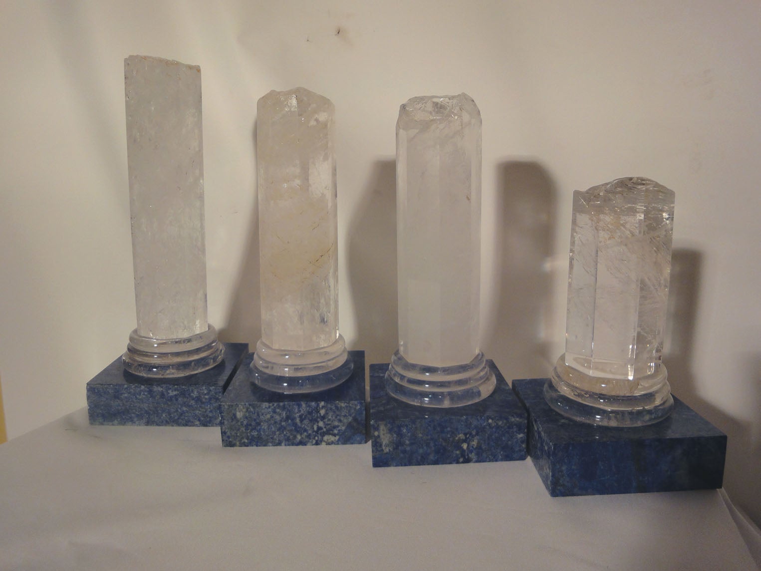 Handsome Set of 4 Rock Crystal Columns On Lapiz Bases at 1stDibs