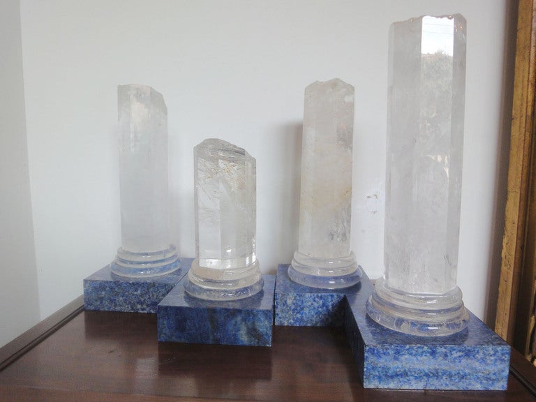 Handsome Set of 4 Rock Crystal Columns On Lapiz Bases at 1stDibs