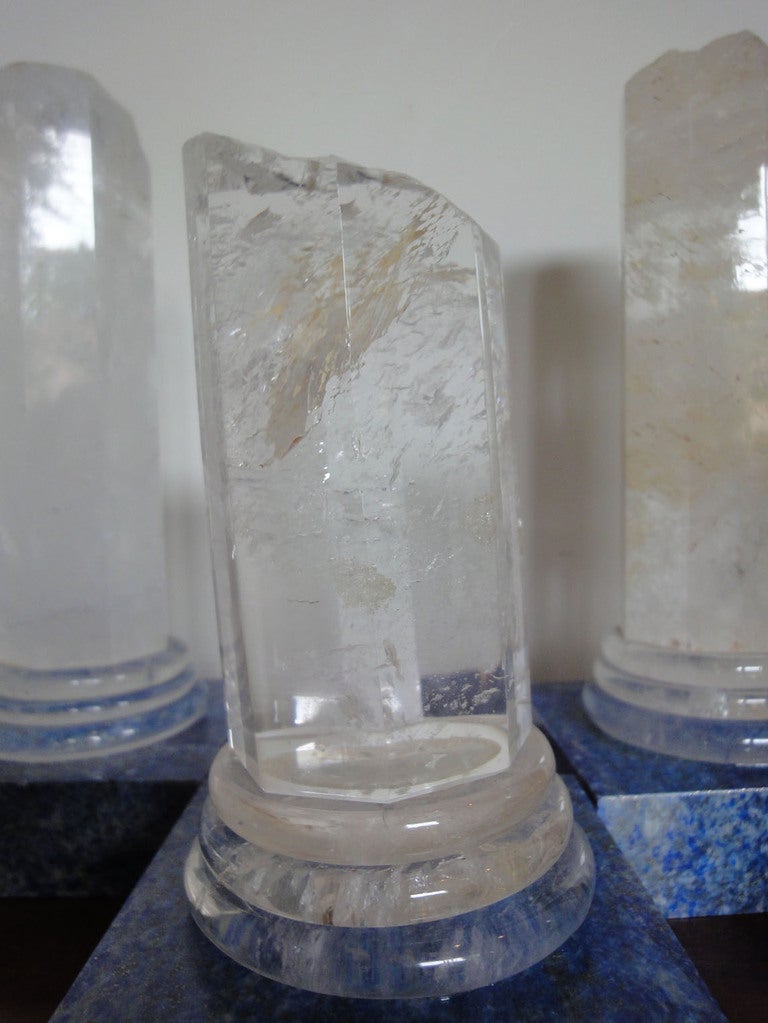 Handsome Set of 4 Rock Crystal Columns On Lapiz Bases at 1stDibs
