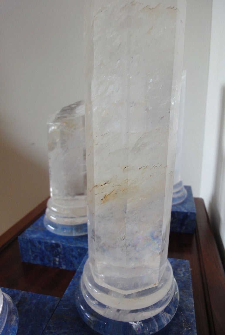 Handsome Set of 4 Rock Crystal Columns On Lapiz Bases at 1stDibs