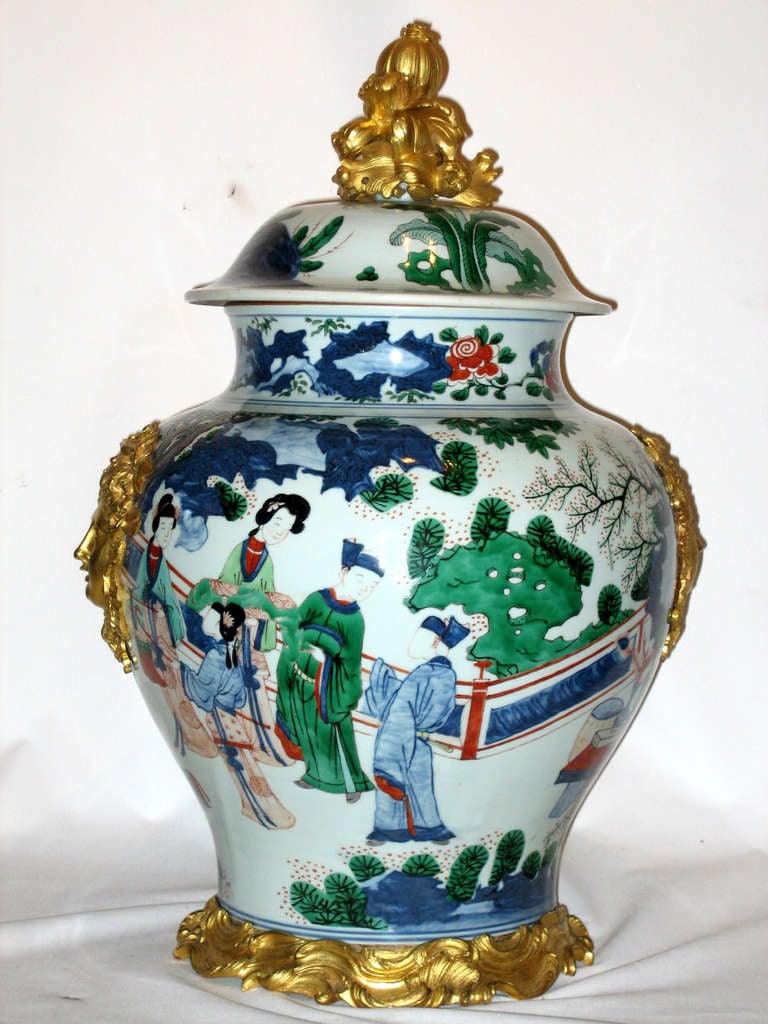 Pair of Large Porcelain Temple Jars with Ormolu Mounts For Sale at 1stDibs