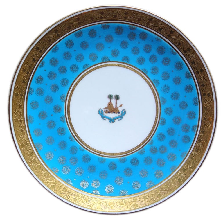Minton Turquoise Plate with Hermon Family Crest For Sale at 1stDibs