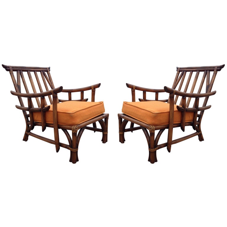 Fabulous Pair of Calif-Asia Asian Modern Rattan Club Chairs at 1stDibs