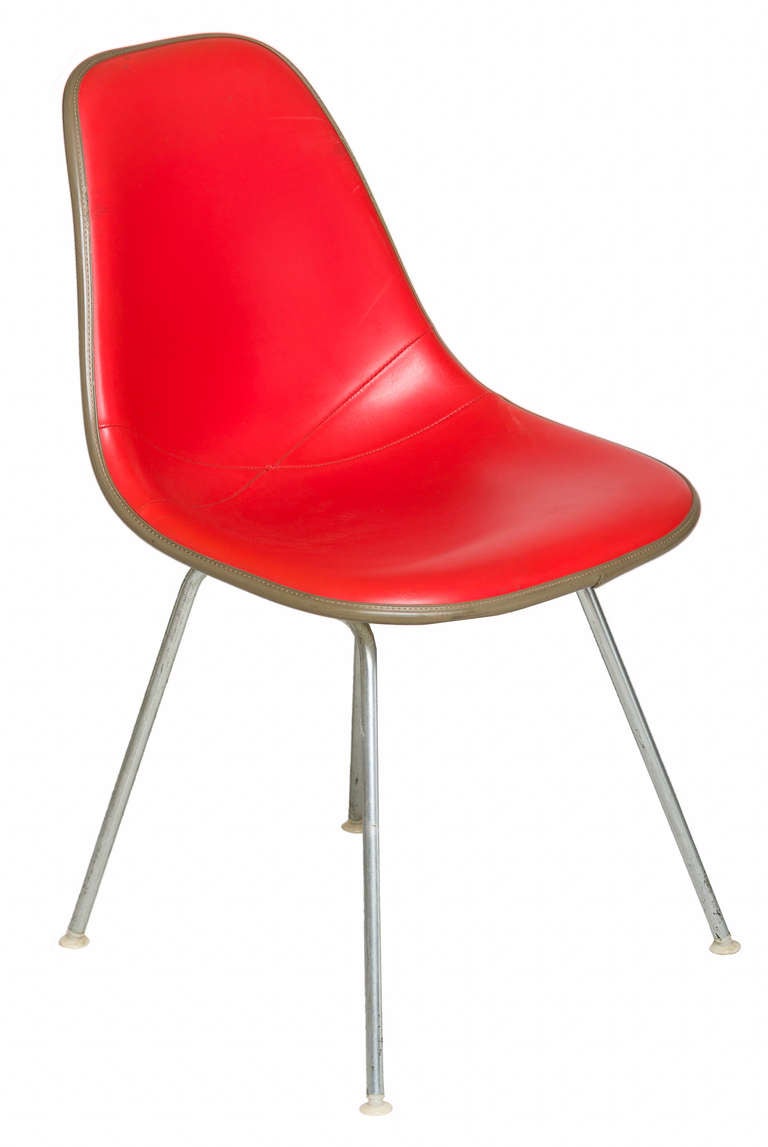 Eight Charles Eames Herman Miller Red Vinyl Side Shell Chairs at 1stDibs