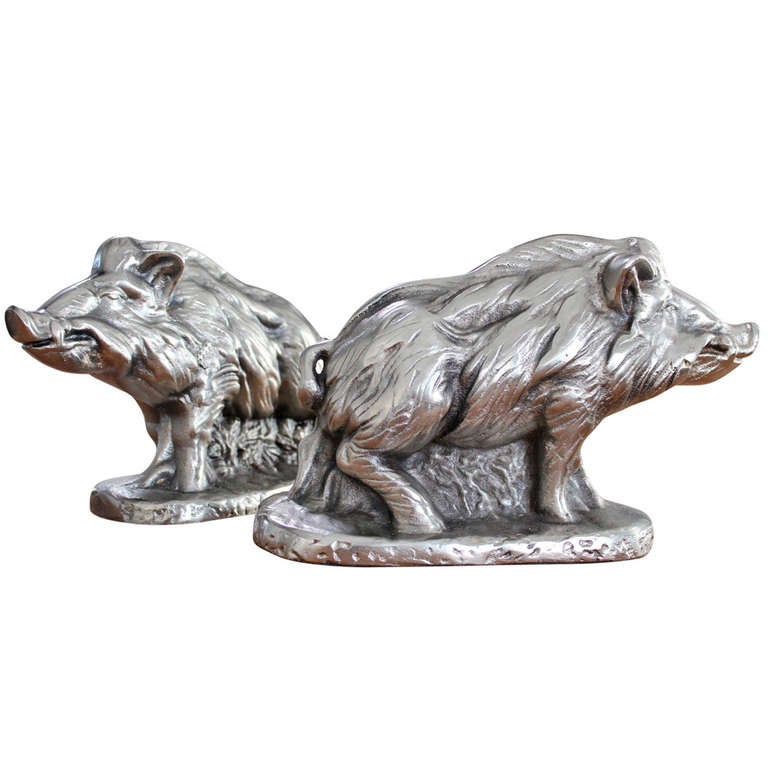 Pair of Nickel Plated Razorback Bookends at 1stDibs