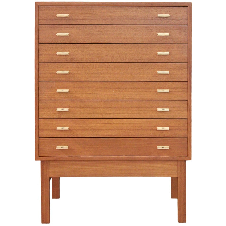 Teak Chest of Drawers with Brass pulls at 1stDibs | shallow chest of ...