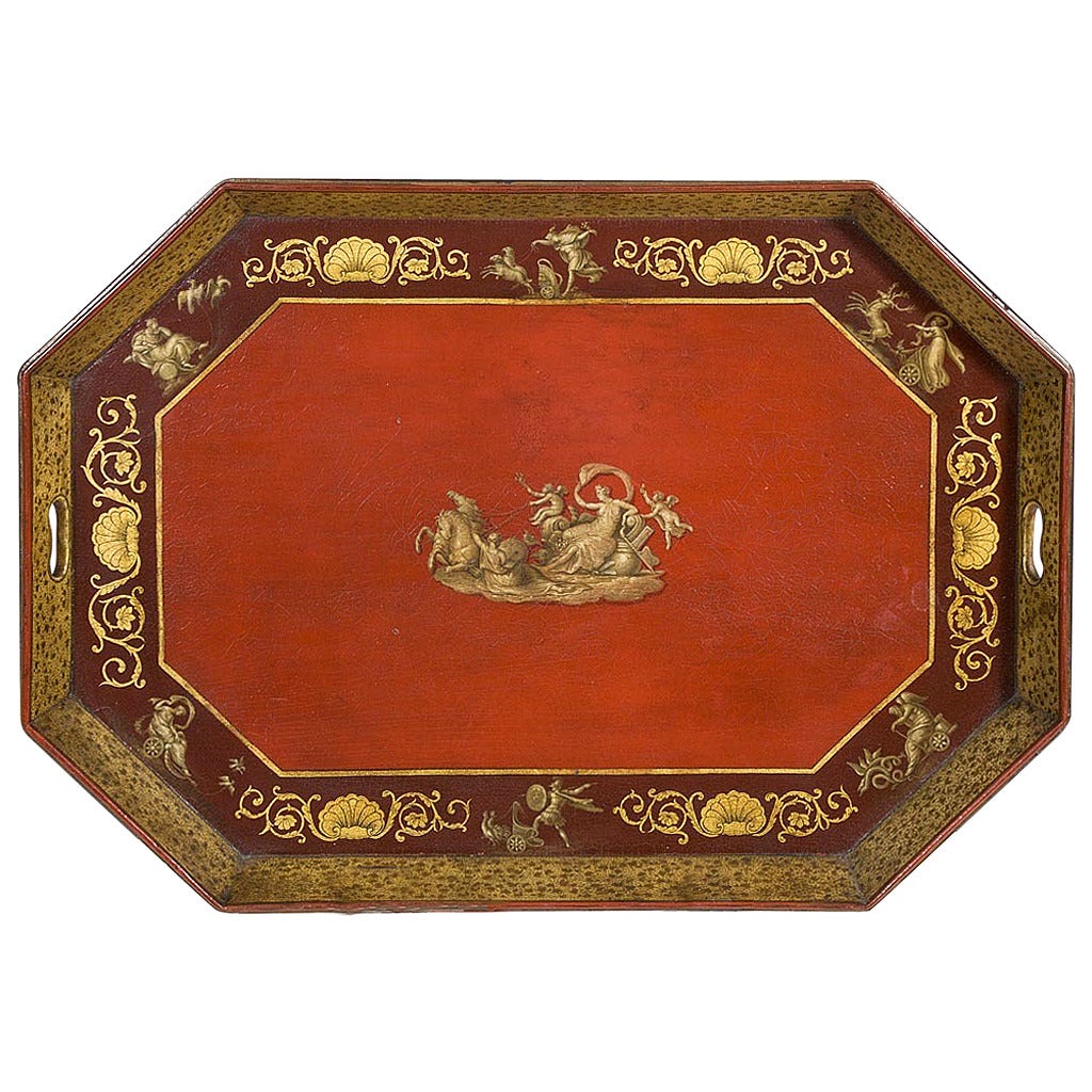 Red Lacquered English Regency Period Tray with Paint Decoration, 1810 ...