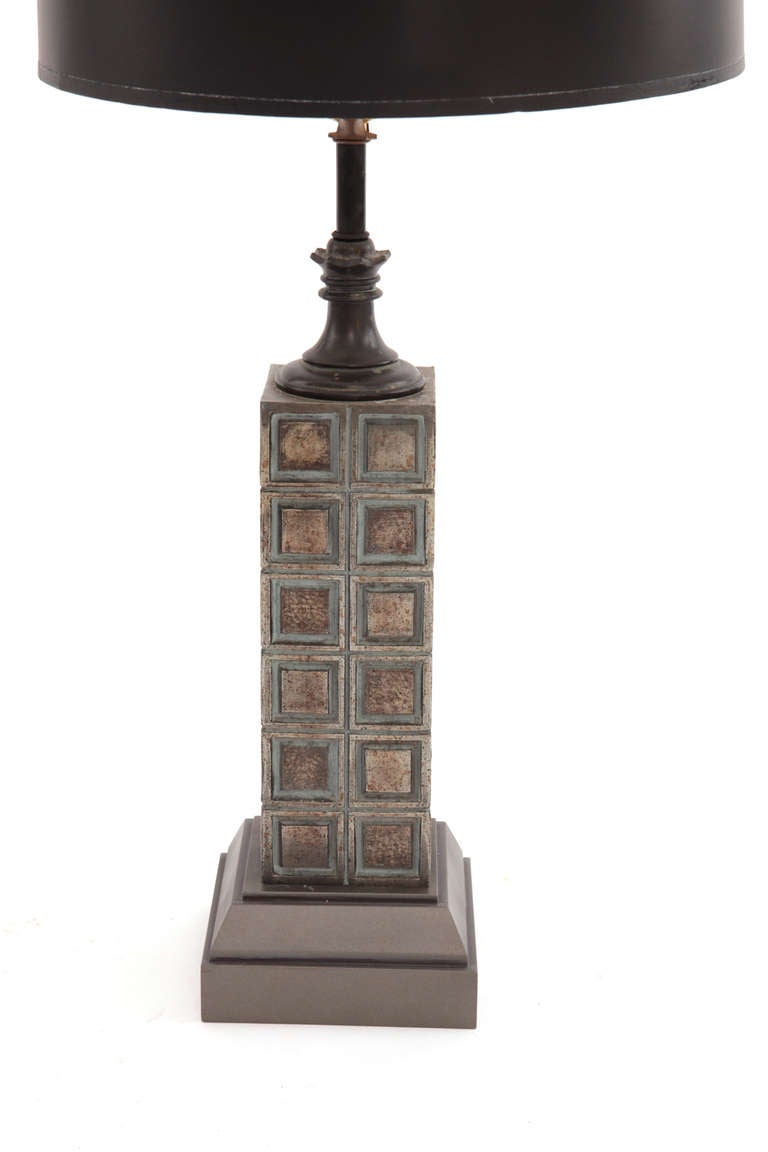 Pair of Laurel Patinated Brass Chess Lamps at 1stDibs