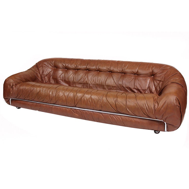 Stunning Leather and Chrome Italian Sofa For Sale at 1stDibs