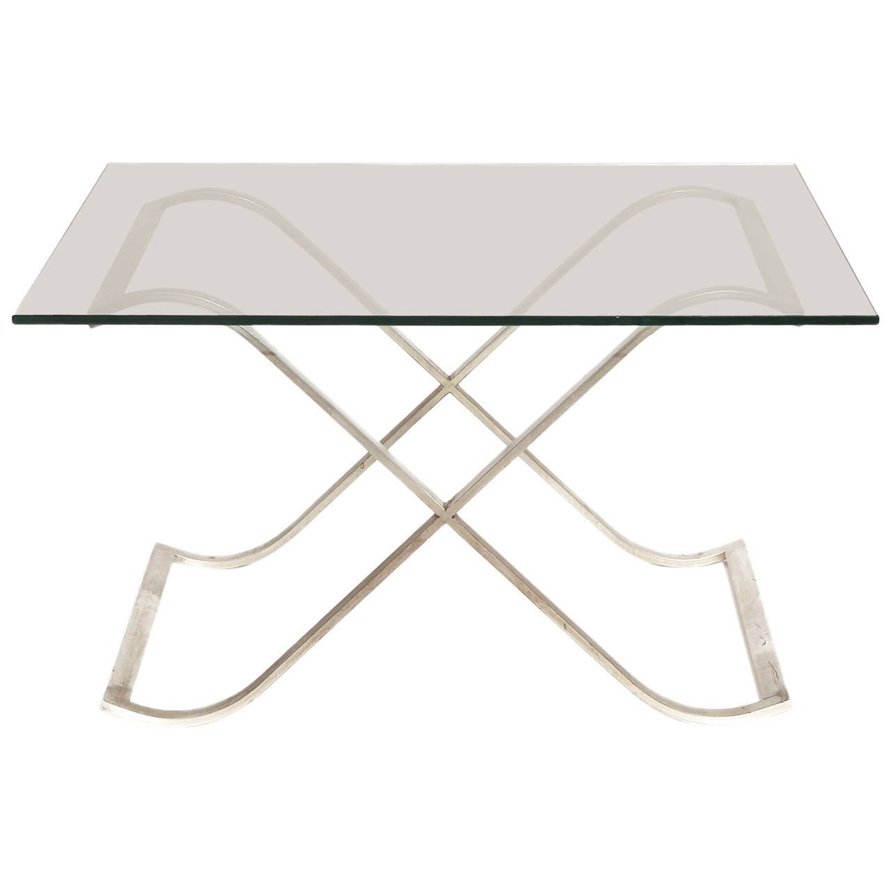 Solid Stainless Steel and Glass Side Table For Sale at 1stDibs