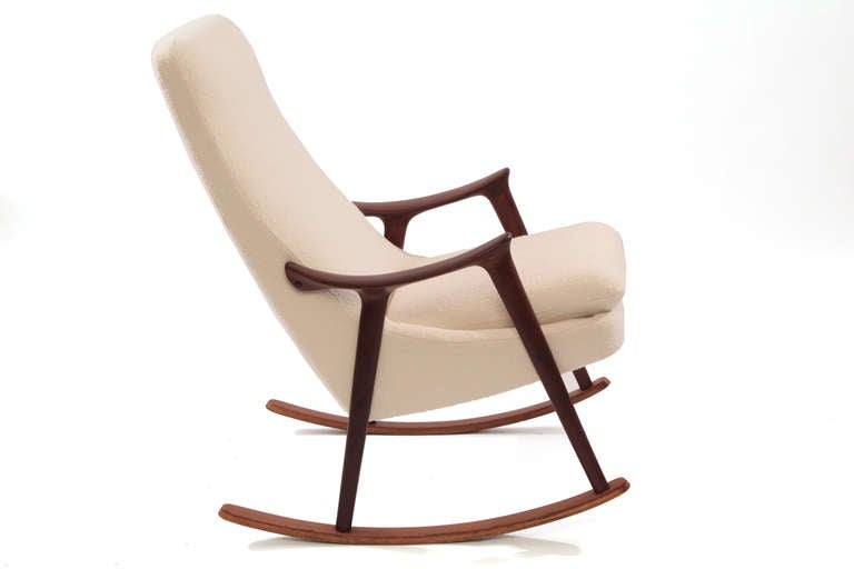 Sculptural Teak and Upholstered Danish Rocking Chair at 1stDibs