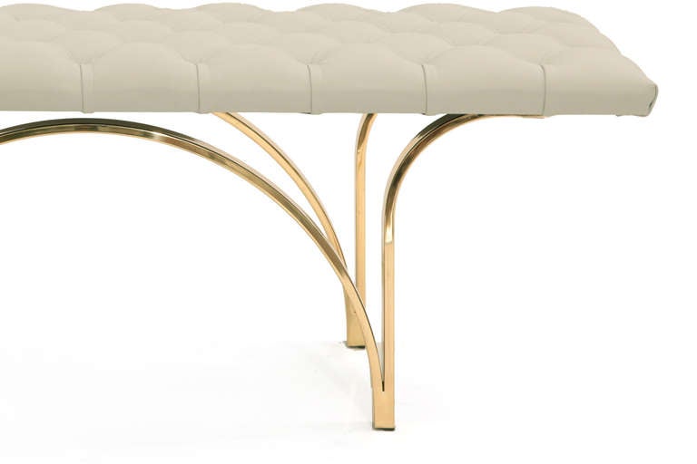 Chic Leather and Brass Diamond Tufted Bench at 1stDibs