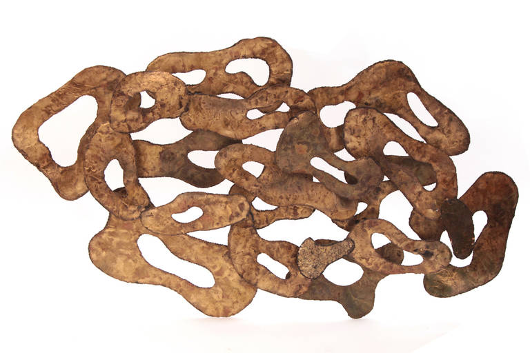 Free Form Brutalist Gold Leafed Wall Sculpture at 1stDibs