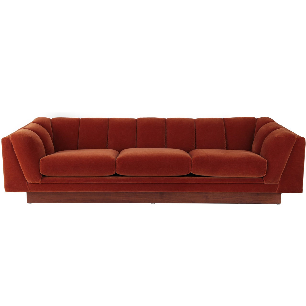 Elegant Mohair and Walnut Plinth Sofa at 1stDibs