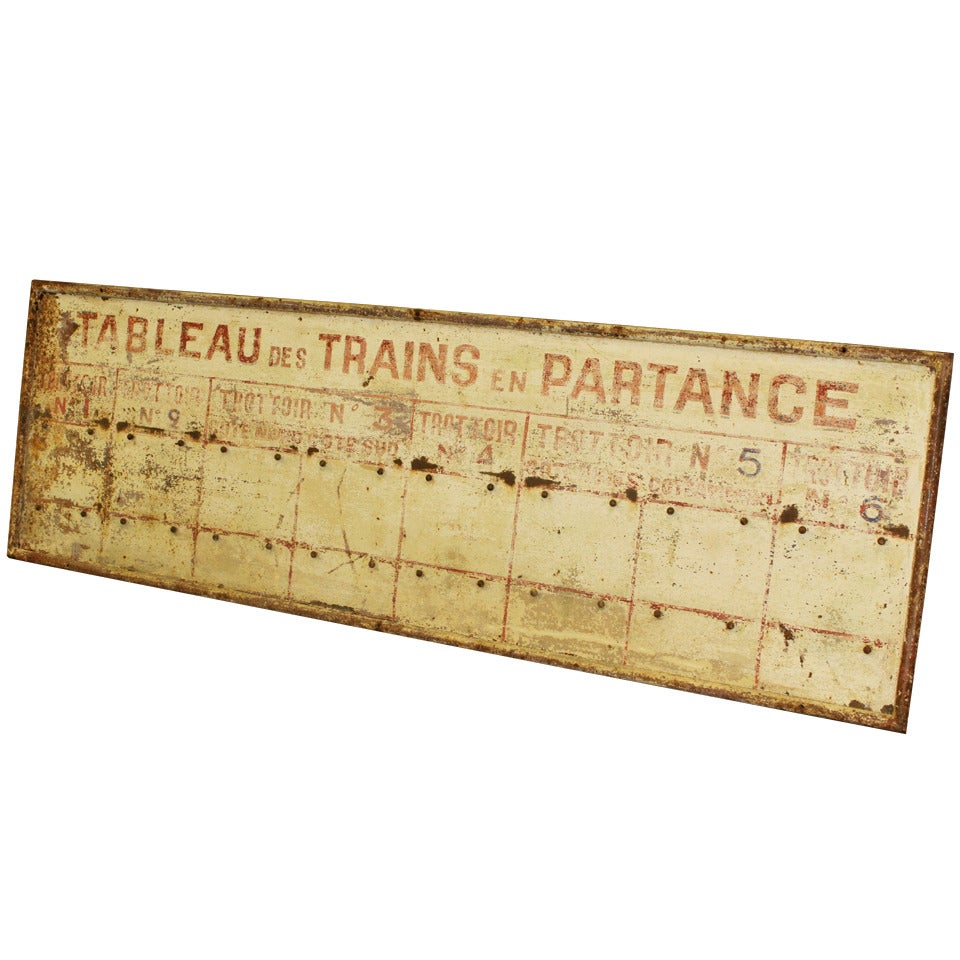 Vintage French train station schedule sign For Sale at 1stDibs