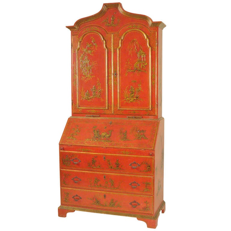 Red chinoiserie secretary at 1stDibs
