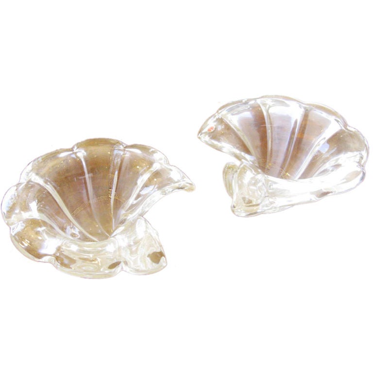 Pair of Mid-Century Murano Glass Cornucopia with Gold Fleck at 1stDibs