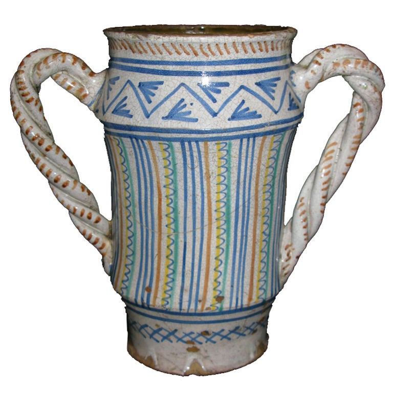 TWO-HANDLED ALBARELLO WITH POLYCHROME GEOMETRIC MOTIF For Sale at 1stDibs