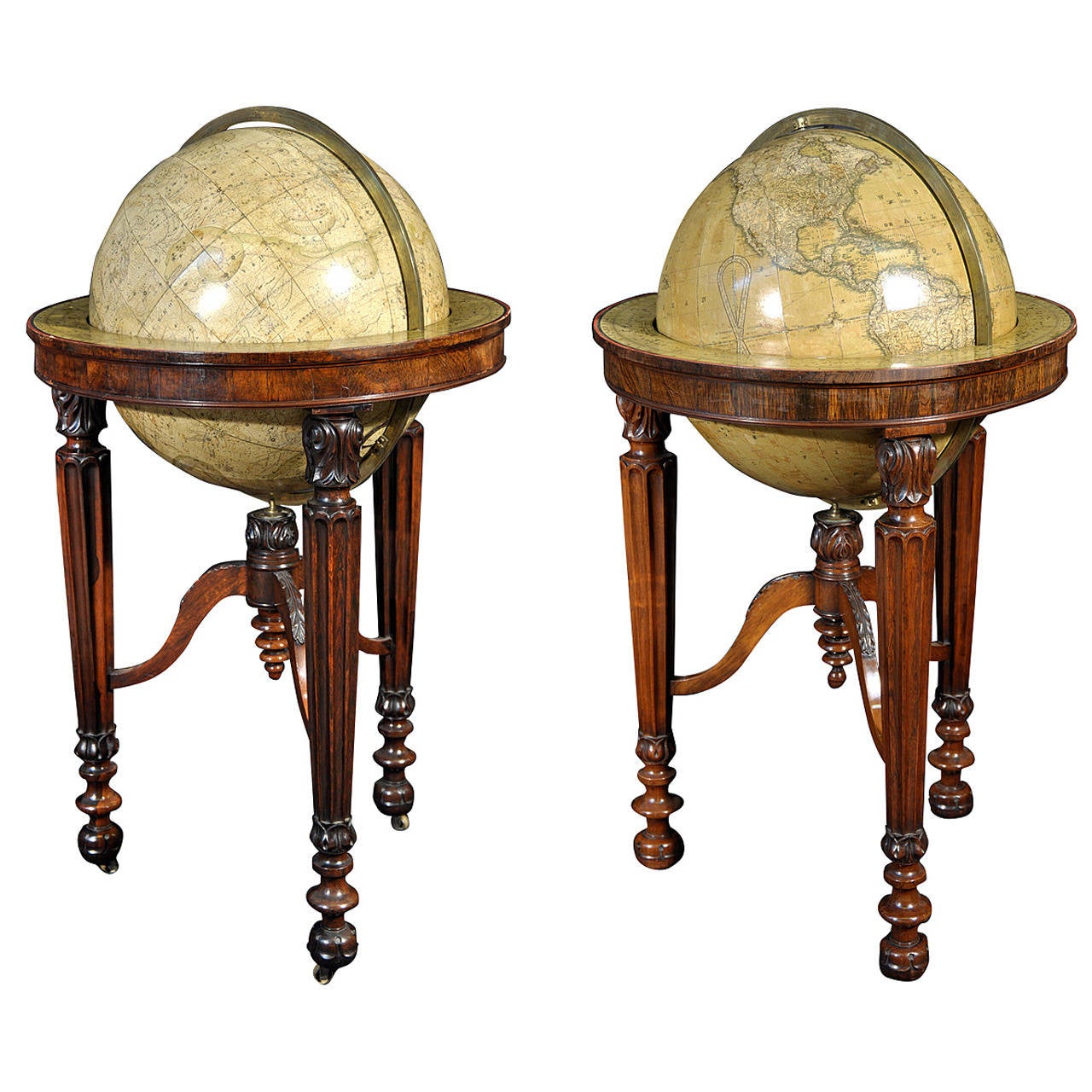 Pair of 19th Century Globes by Newton on Rosewood Library Stands For ...