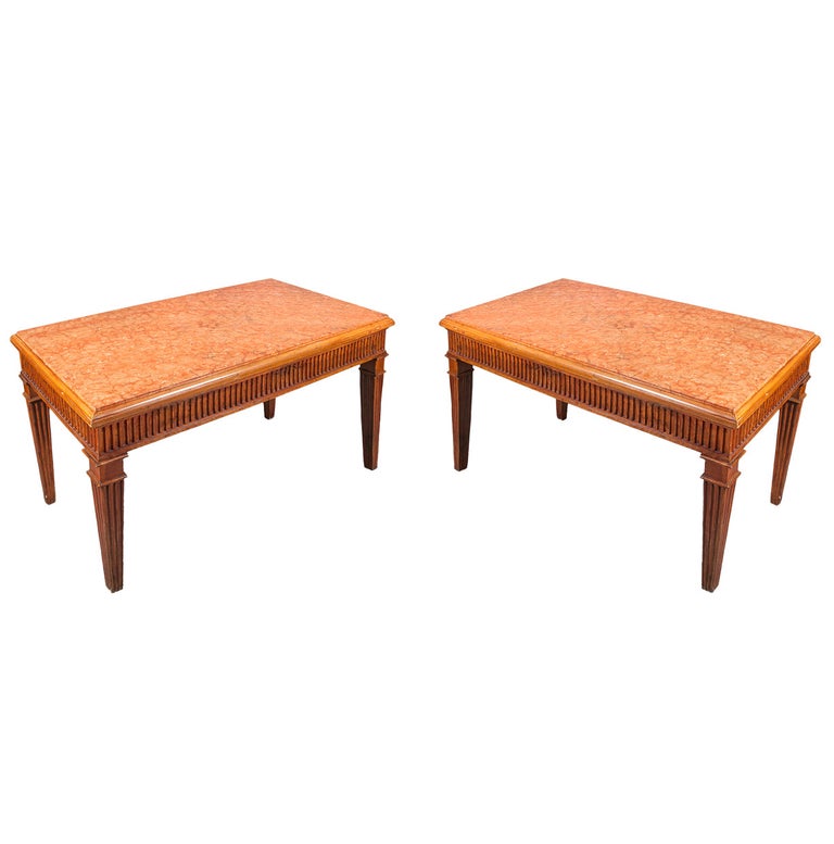 Pair of Italian Consoles with Marble Inset Top For Sale at 1stDibs