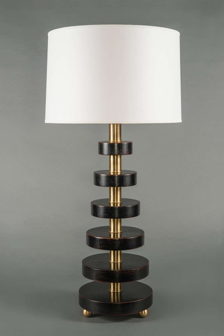 Ebonized Wood and Brass Disc Lamp at 1stDibs
