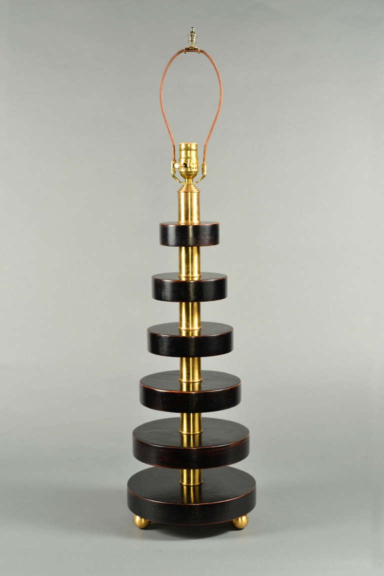 Ebonized Wood and Brass Disc Lamp at 1stDibs