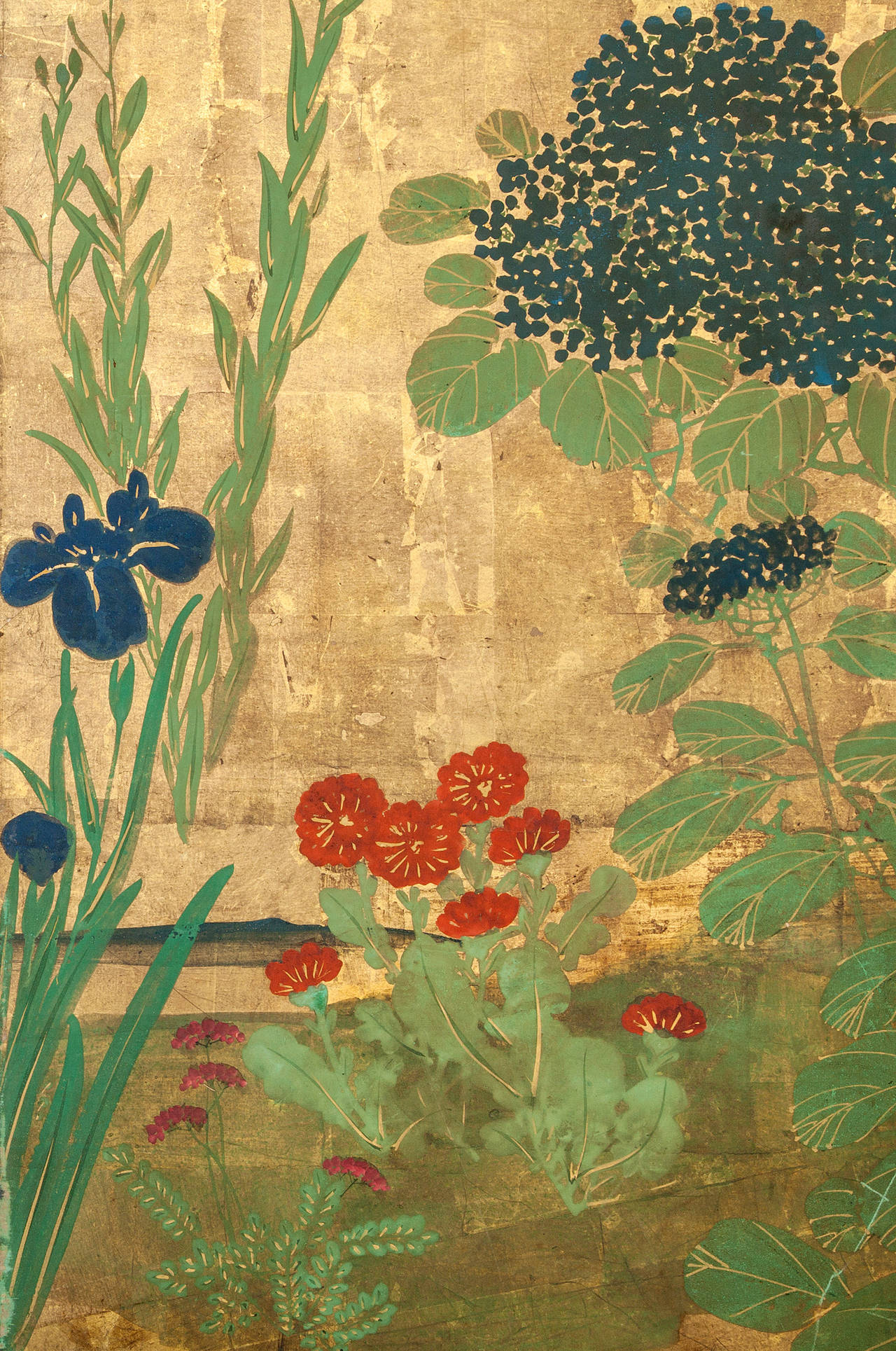 Japanese Screen Rimpa Style Garden Landscape at 1stDibs