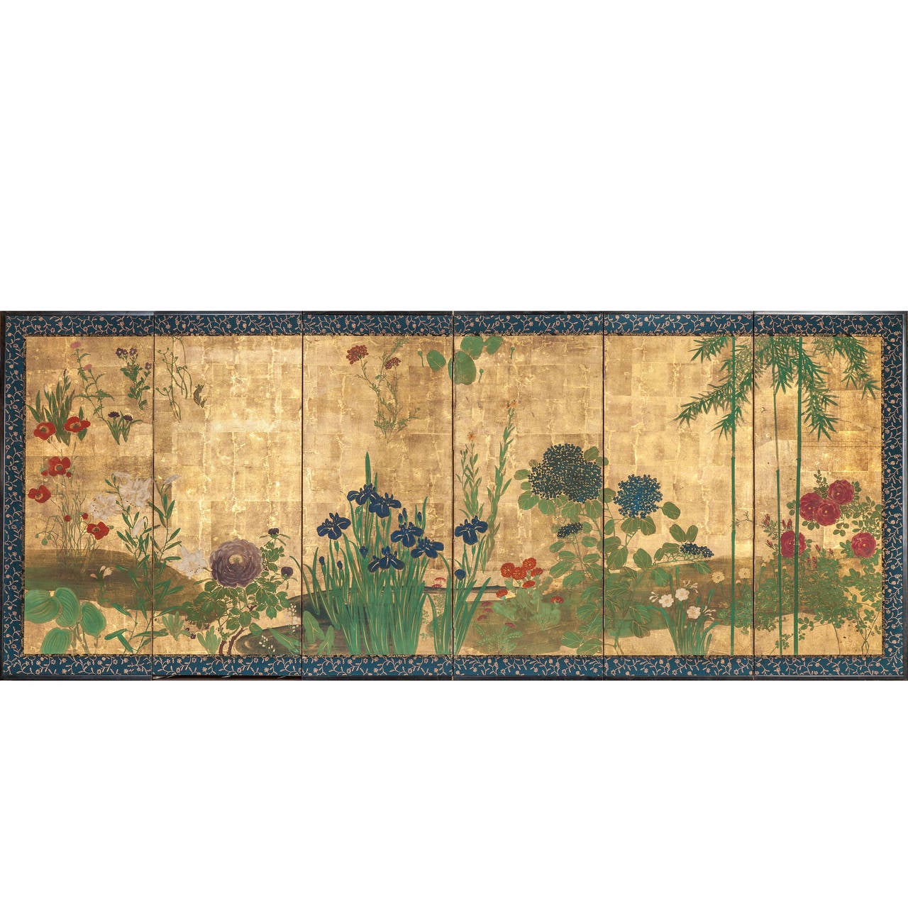 Japanese Screen Rimpa Style Garden Landscape at 1stDibs