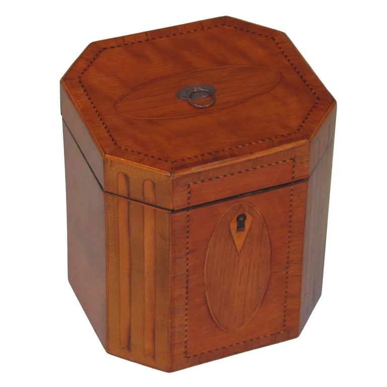 Octagonal George III Ebony Inlaid Satinwood Tea Caddy at 1stDibs