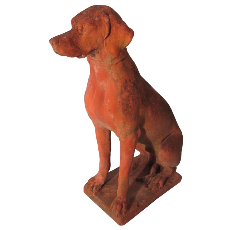 Terracotta Garden Decoration in the Form of A Hunting Dog at 1stDibs