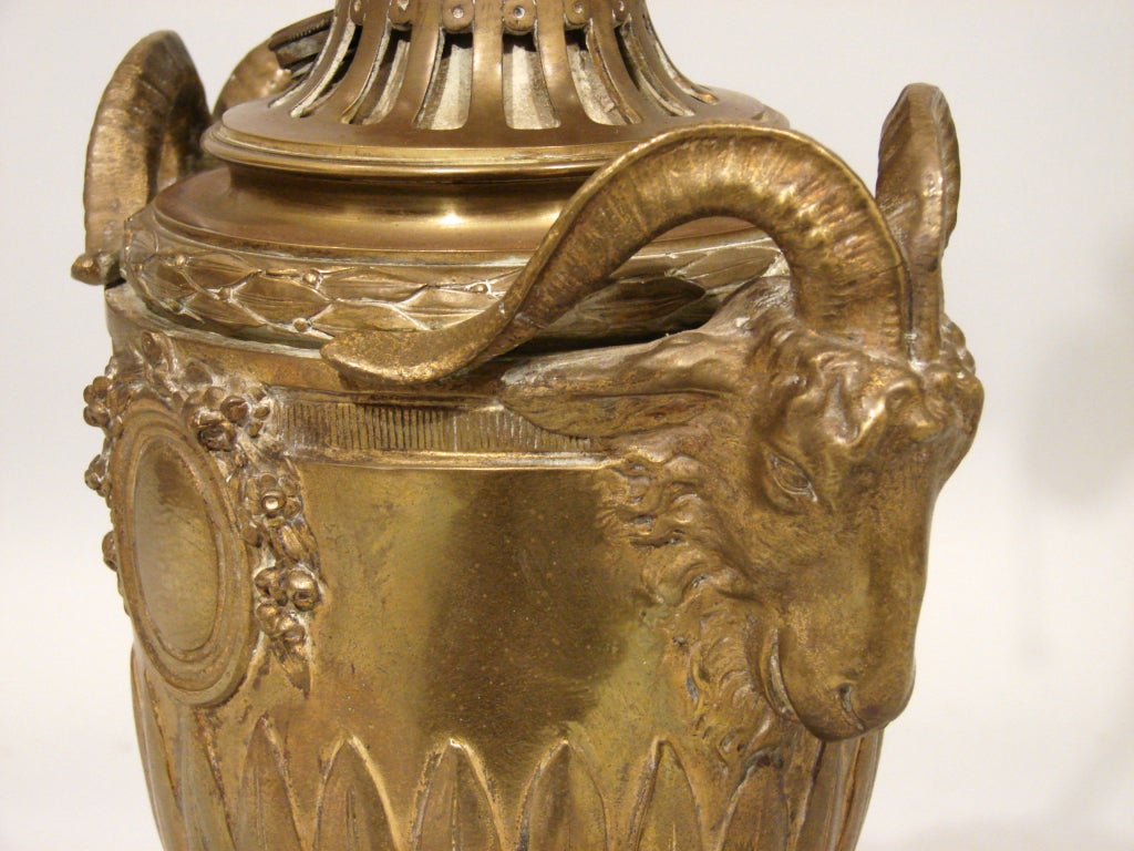 Continental Neoclassical Cast Bronze Vase with Ram's Head Motif at 1stDibs