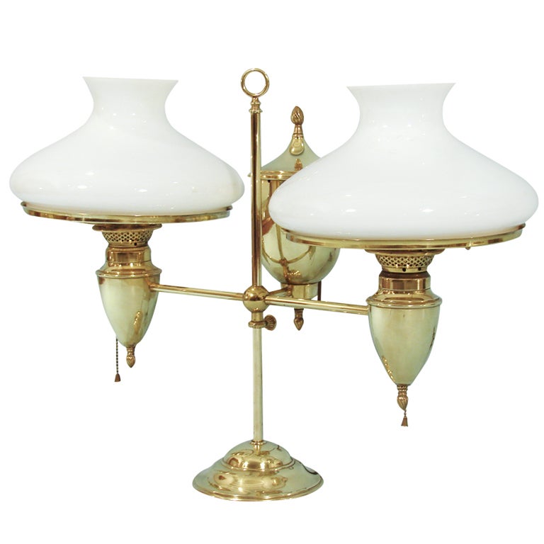 American Brass Double Students' Lamp by Bradley and Hubbard at 1stDibs