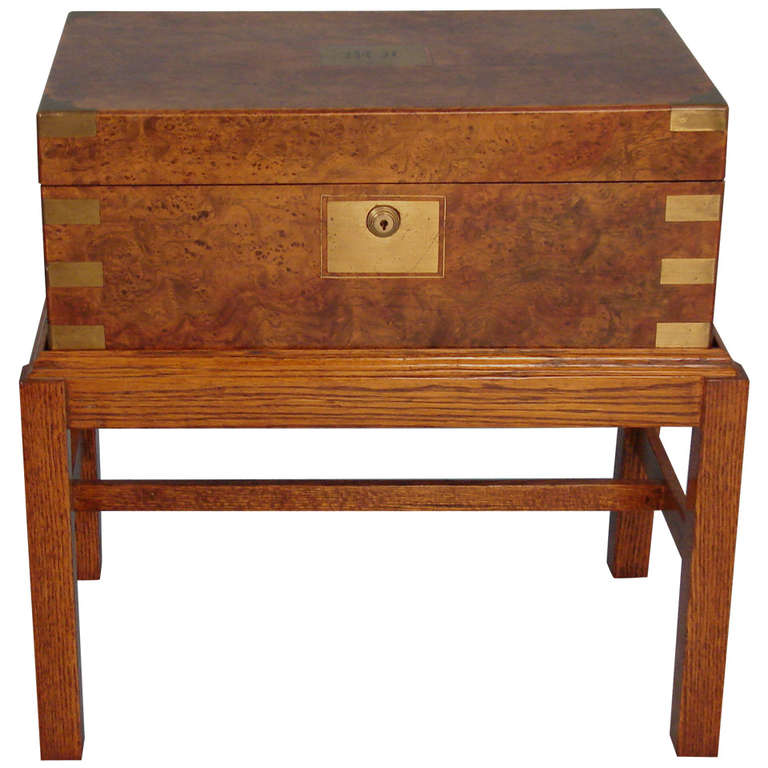 English Burl Walnut Brass Bound Lap Box on Later Stand at 1stDibs