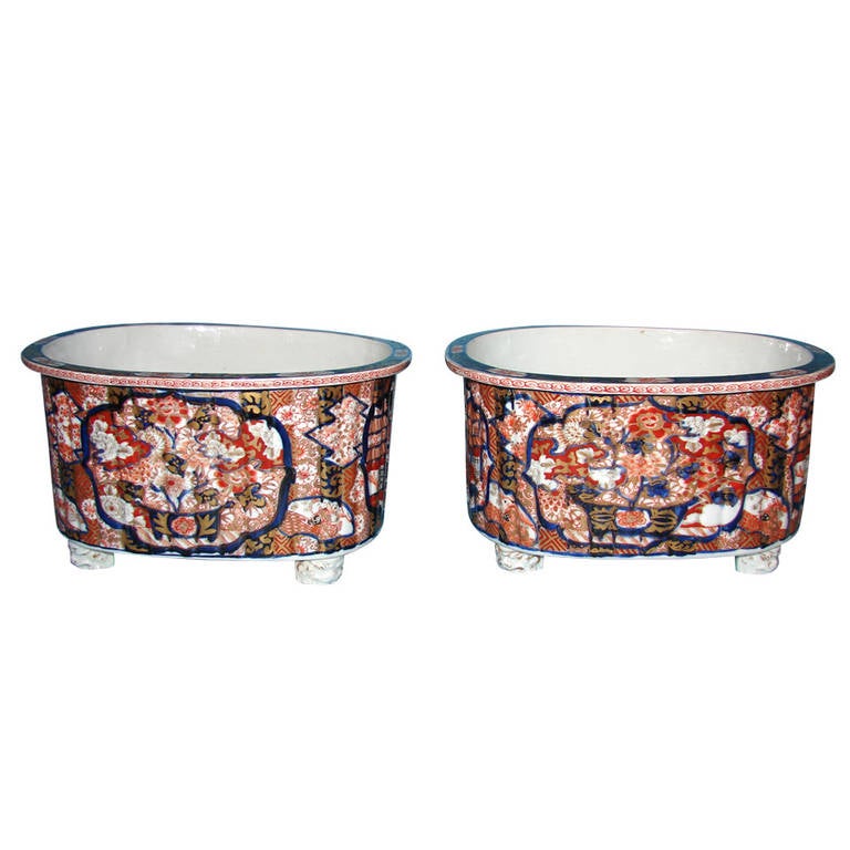 Two Similar Japanese, Oval Imari Porcelain Planters at 1stDibs