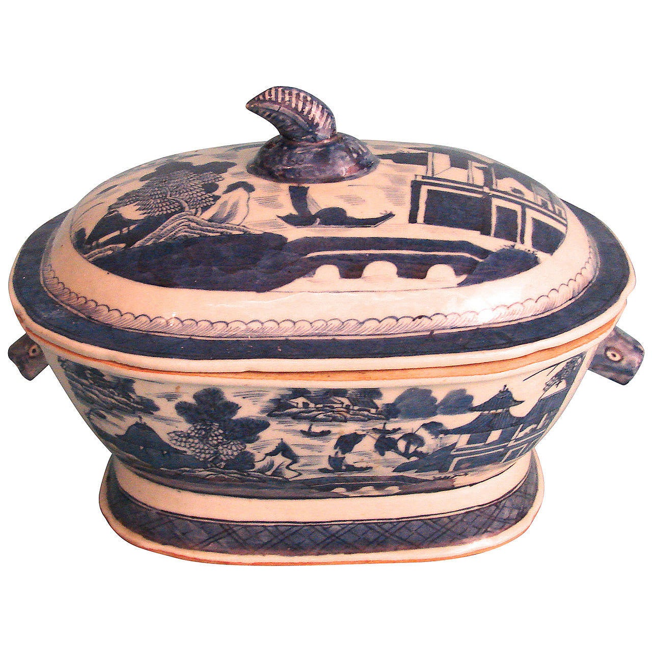 Chinese Export Canton Blue and White Soup Tureen at 1stDibs