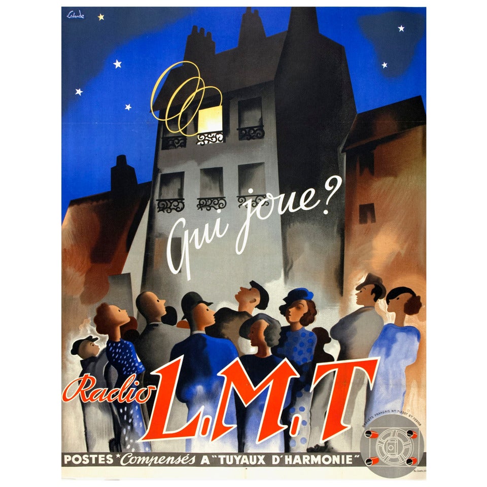 Vintage French Radio Ad Poster at 1stDibs