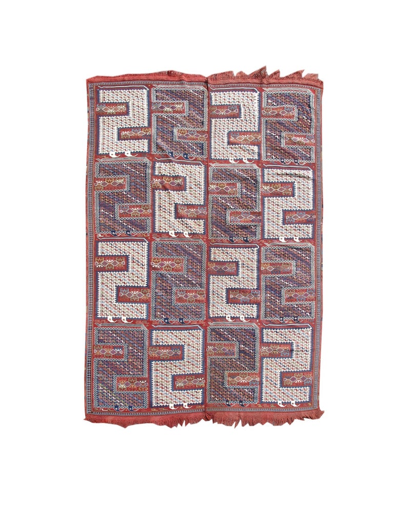 Late 19th Century White and Indigo Caucasian Sileh Flatwoven Rug For ...