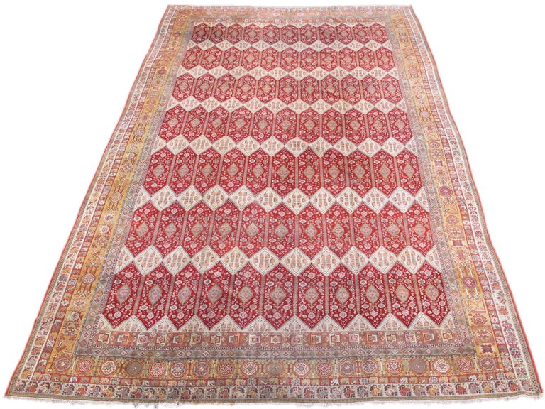 Late 19th Century Red and White Agra Carpet with Diamond Pattern For ...
