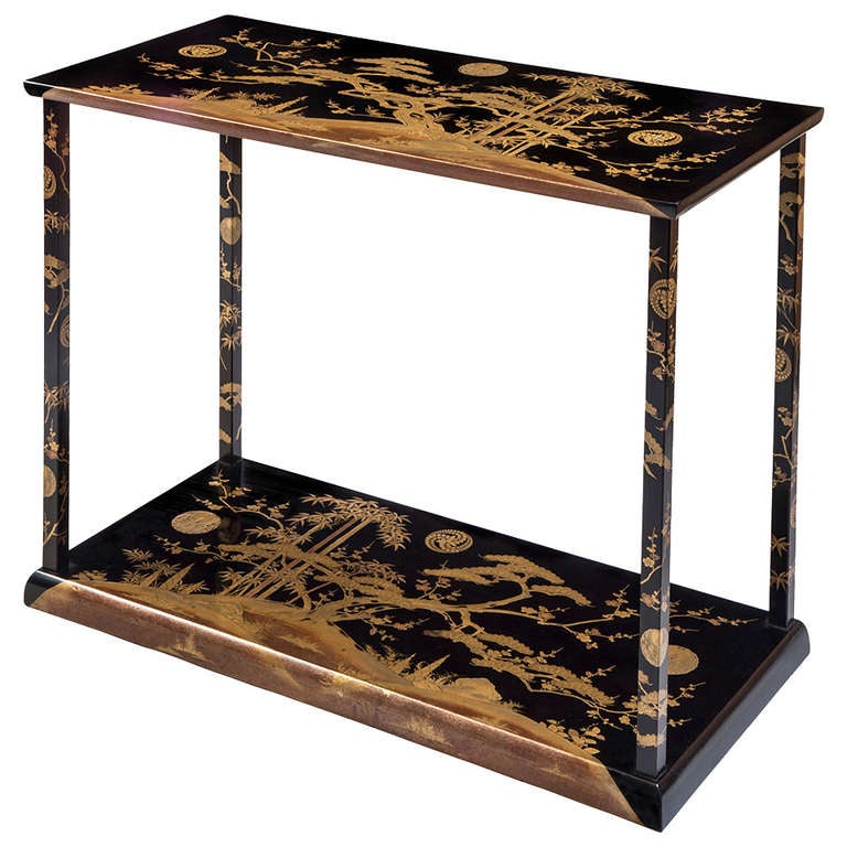 A Rare and Unusual Japanese Black and Gold Lacquer Console / Table For ...
