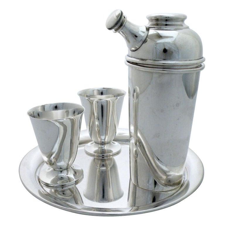 Fisher Sterling Silver Moderne Martini Cocktail Service at 1stDibs