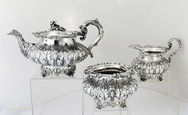 Exceedingly Rare William Adams 1840s Coin Silver 3pc Tea Service at 1stDibs