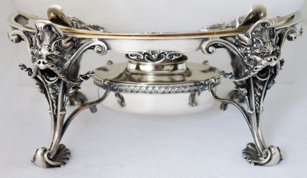 Gorham Pair Coin Silver Serving Dishes W/burner, Stand 1860 at 1stDibs