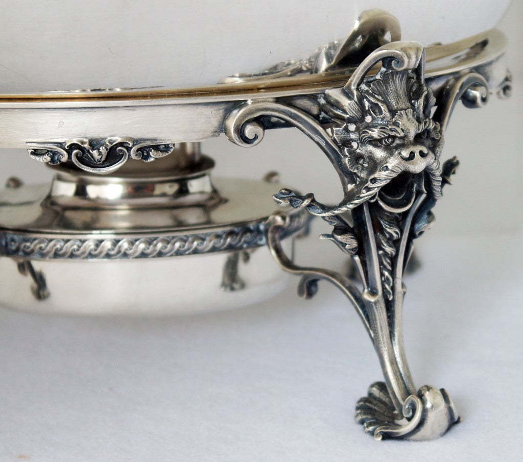 Gorham Pair Coin Silver Serving Dishes W/burner, Stand 1860 at 1stDibs