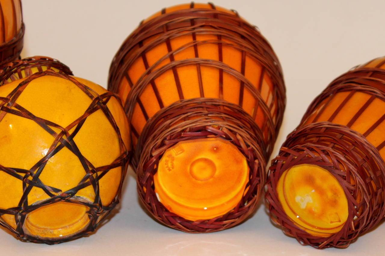 Yellow Art and Crafts Awaji Pottery with Bamboo Weaving at 1stDibs