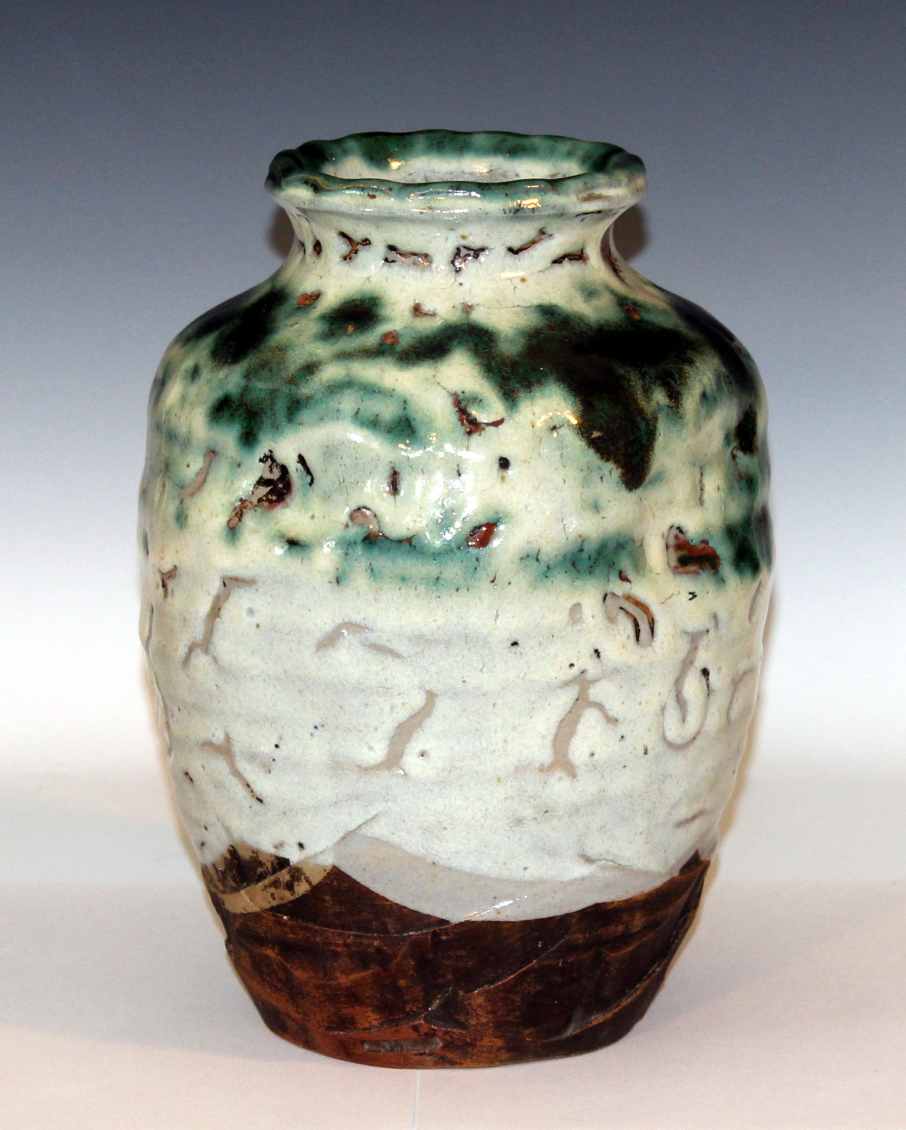 Awaji Pottery Manipulated Vase with Heavy Glaze at 1stDibs