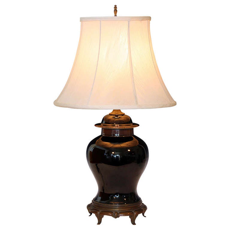Antique Chinese Porcelain Mirror Black Baluster Vase Lamp at 1stDibs
